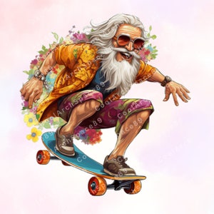 38 Hippie Grandpa Clipart PNG Bundle , Funny Grandfather Watercolor Art Clipart, Elderly PNG ...
