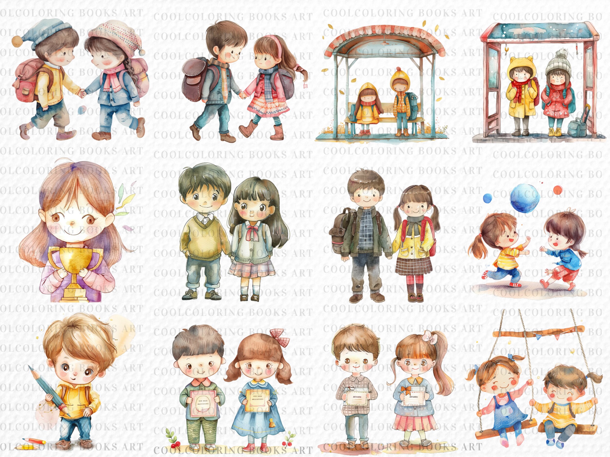 49 PNG Little Kids Watercolor Clipart Cartoon Boys and Girls Clipart ...