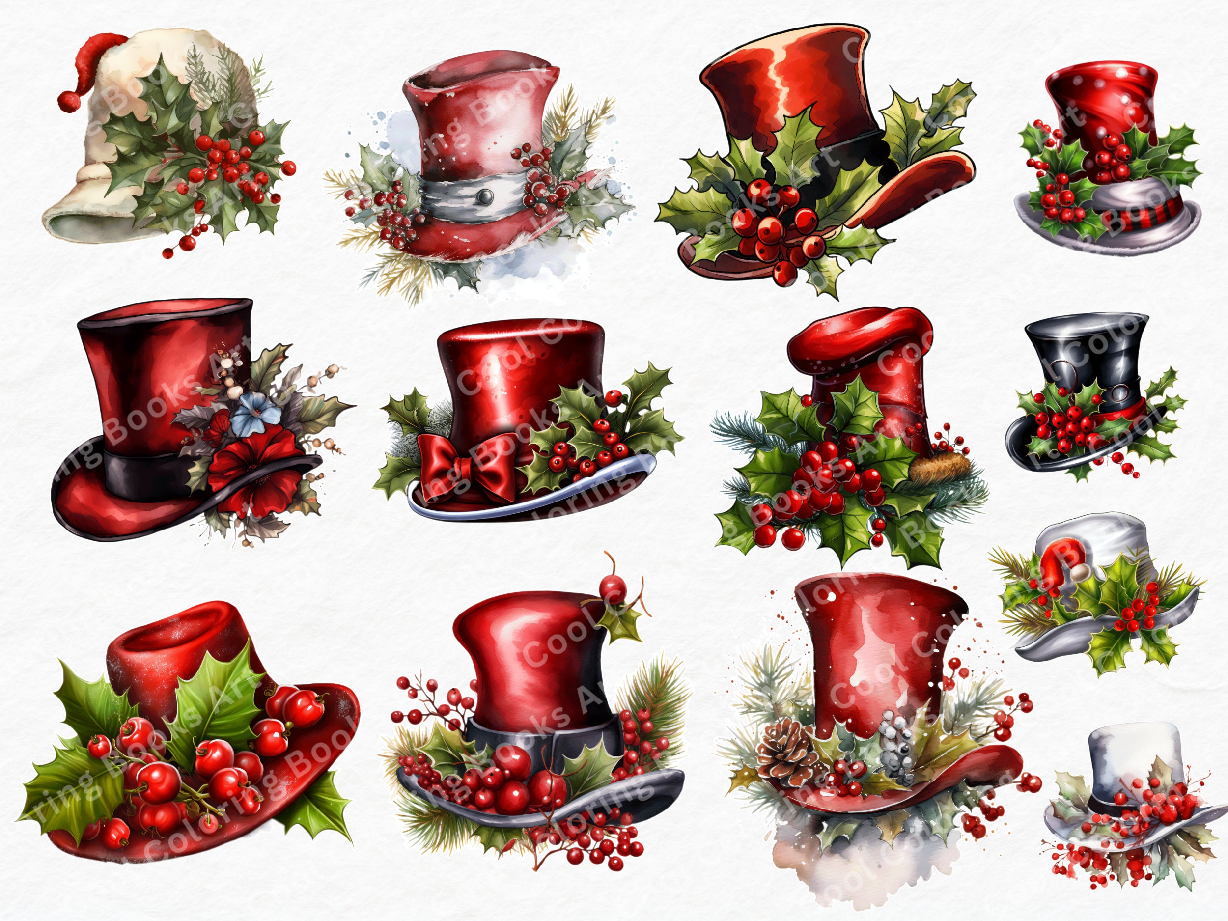 27 Santa Hat Bundle Clipart, Santa Hat Clip Art, Christmas Hat, Digital ...