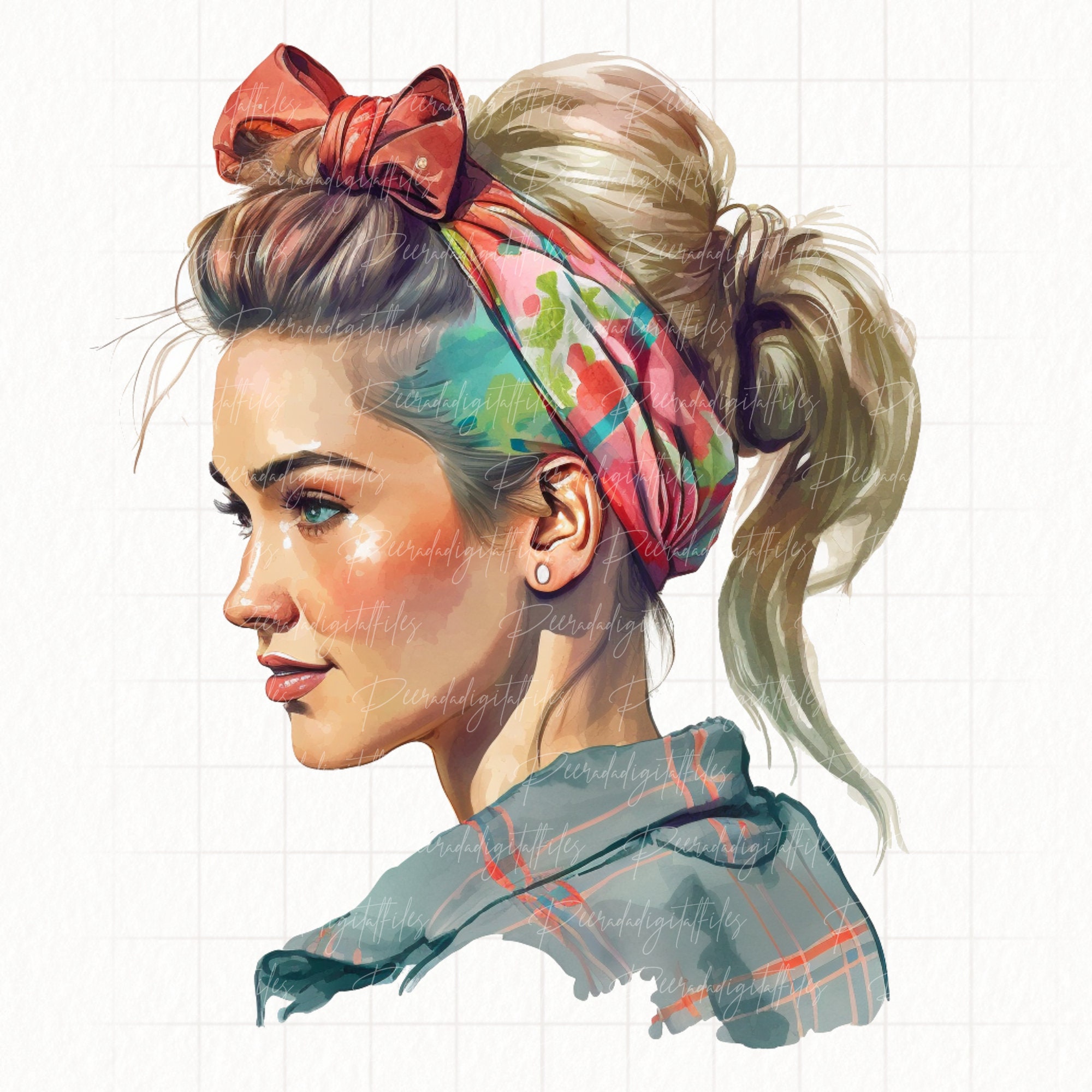 8 Girl Messy Bun Clipart Bundle PNG Watercolor Woman - Etsy