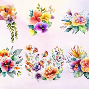 20 PNG Watercolor Floral Clipart, Aquarelle Summer, Spring Watercolor ...