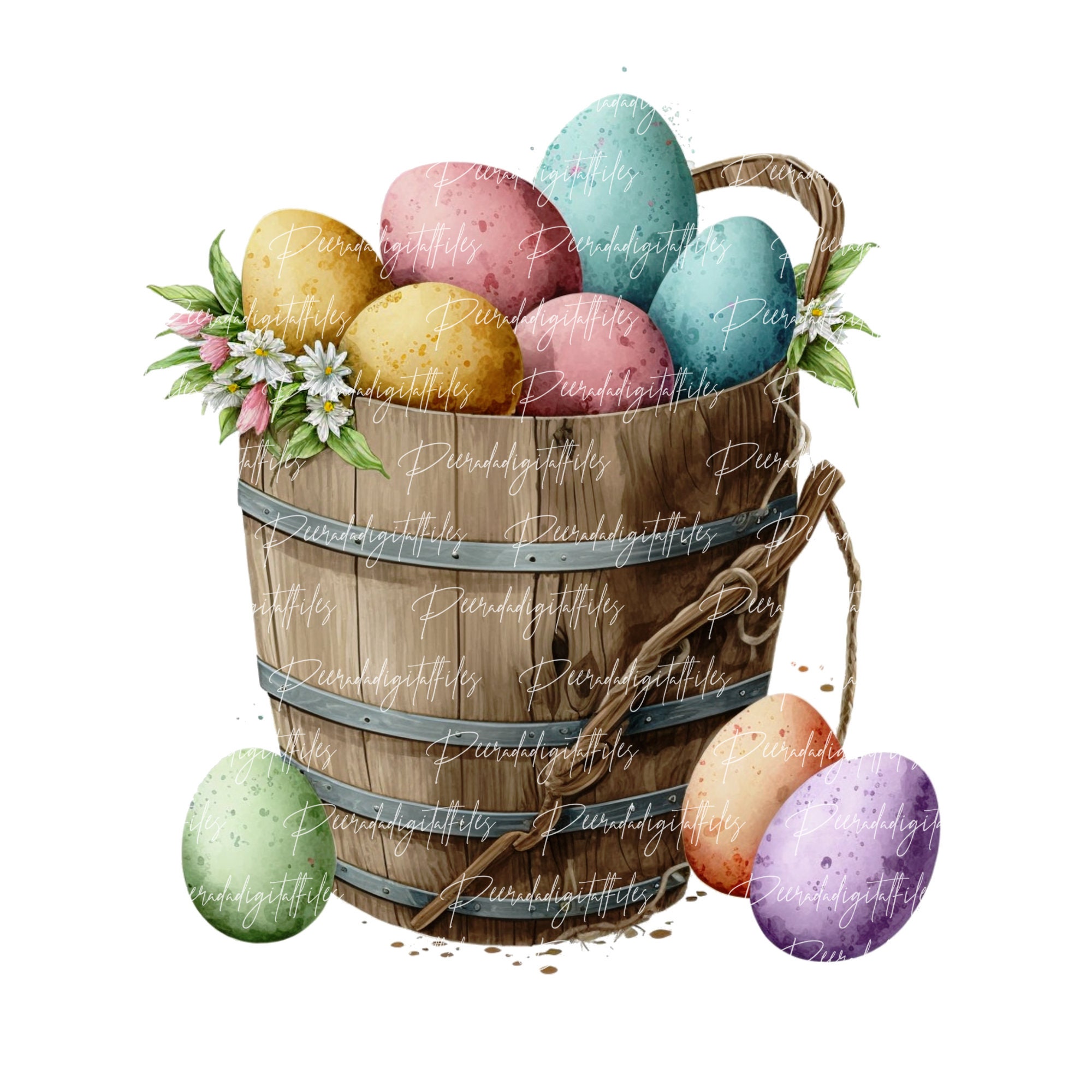 8 Png Watercolor Floral Easter Baskets, Watercolor Eggs, Watercolor ...