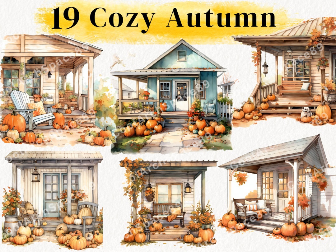 19 Autumn Cozy Fall Clipart Bundle , Autumn Fall Farmhouse Clipart ...