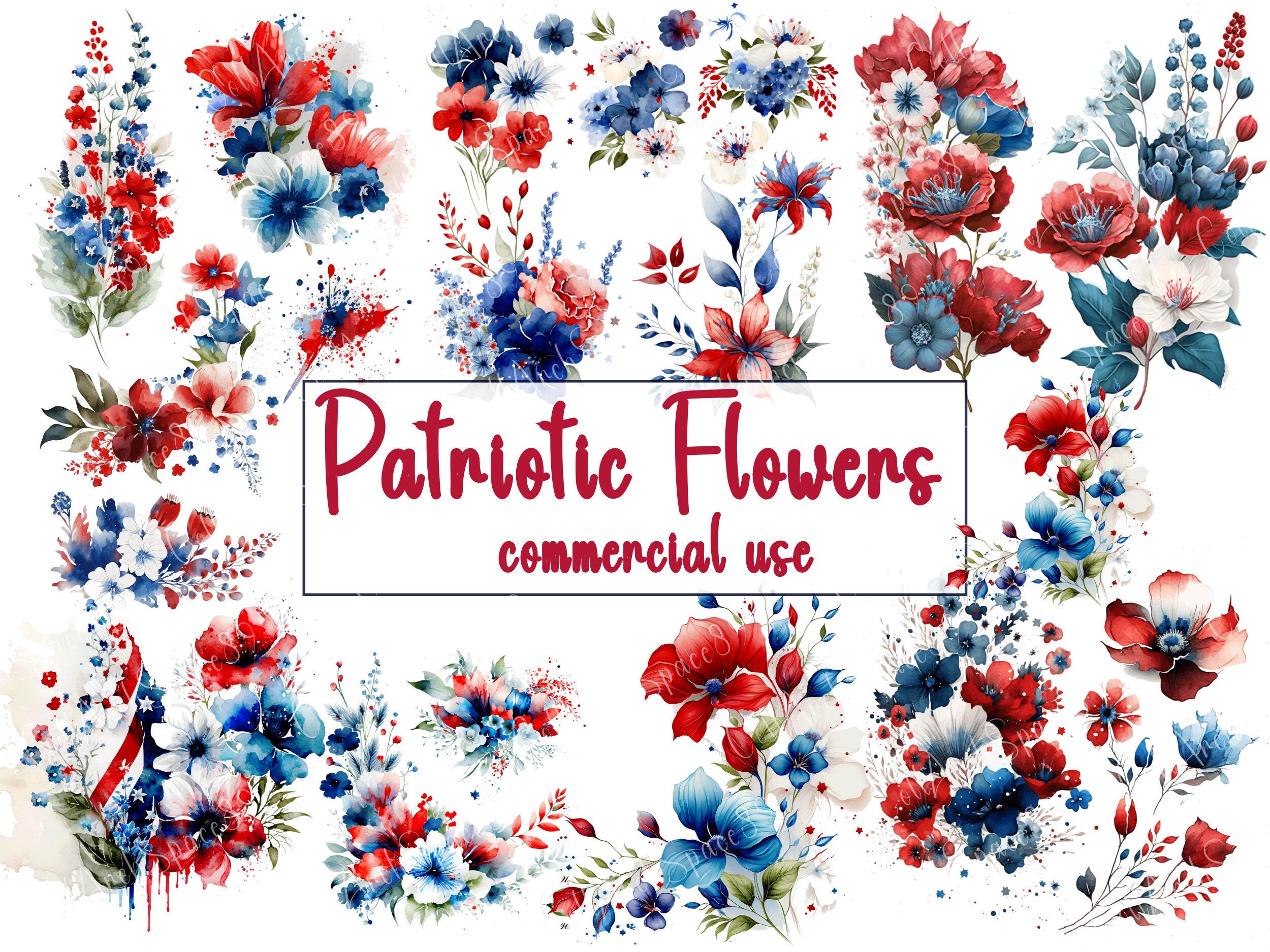 8 PNG Patriotic Watercolor Flowers Watercolor Fowers - Etsy