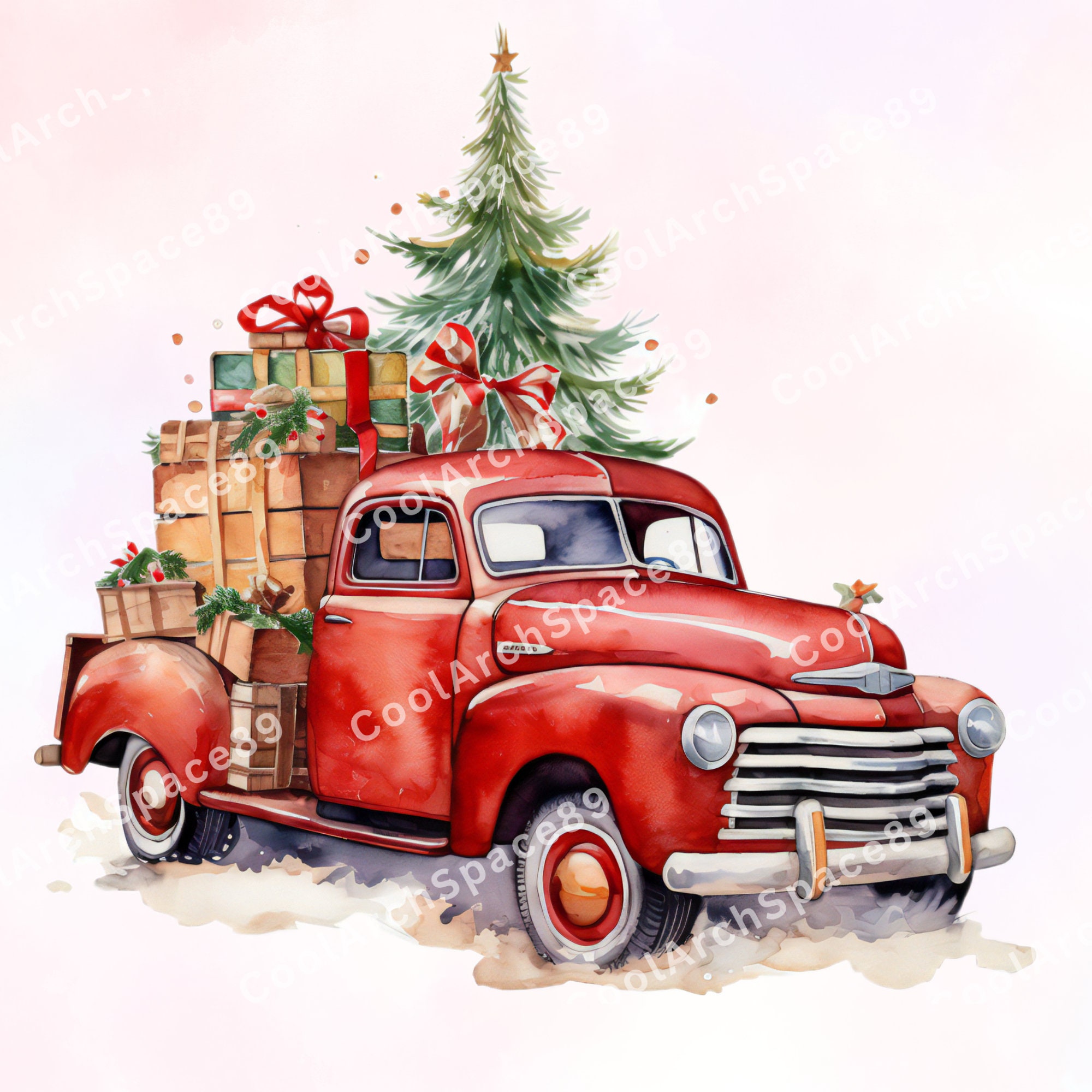 16 Christmas Retro Truck Clipart, Christmas Clipart, Christmas Png ...