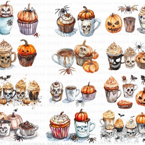 27 PNG Watercolour Halloween Drink Clipart, Pumpkin Spice Latte Clip ...