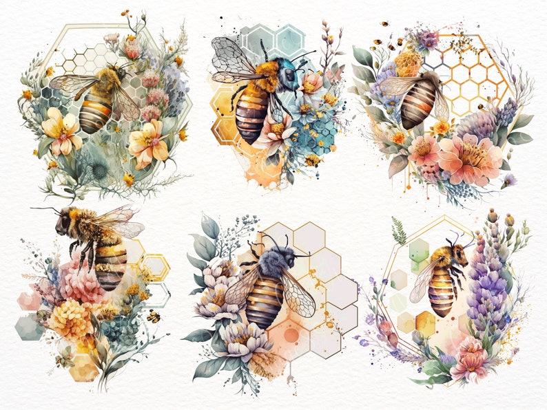 12 Watercolor Honey Bee Clipart, Sublimation Files, Spring Garden Bee ...