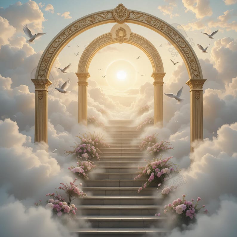 Stairs to Heaven Memorial Background, Cloud Sky JPG (digital Download ...