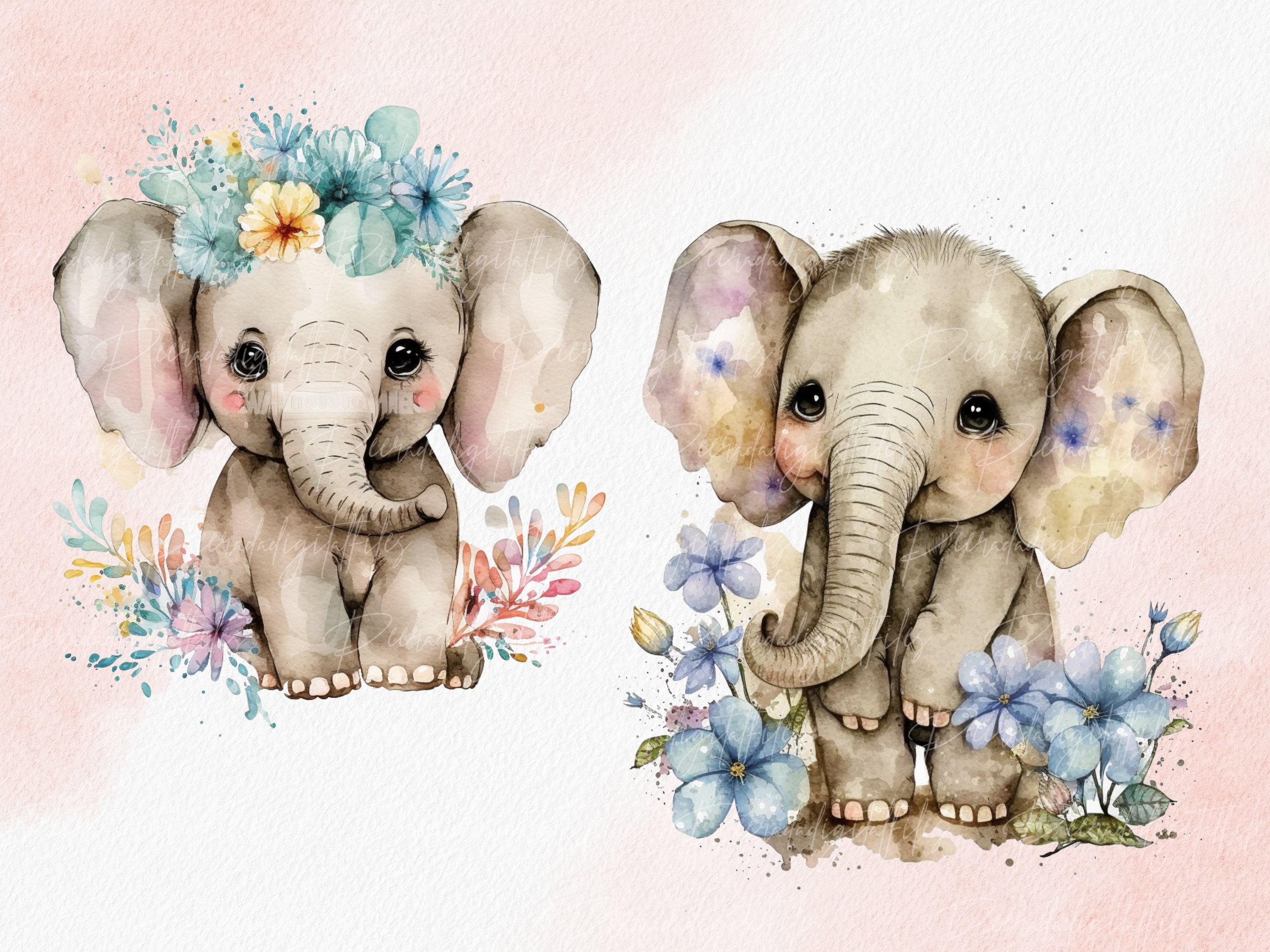 8 Elephant Watercolor Clipart, Suiblimation Files, Elephant PNG ...