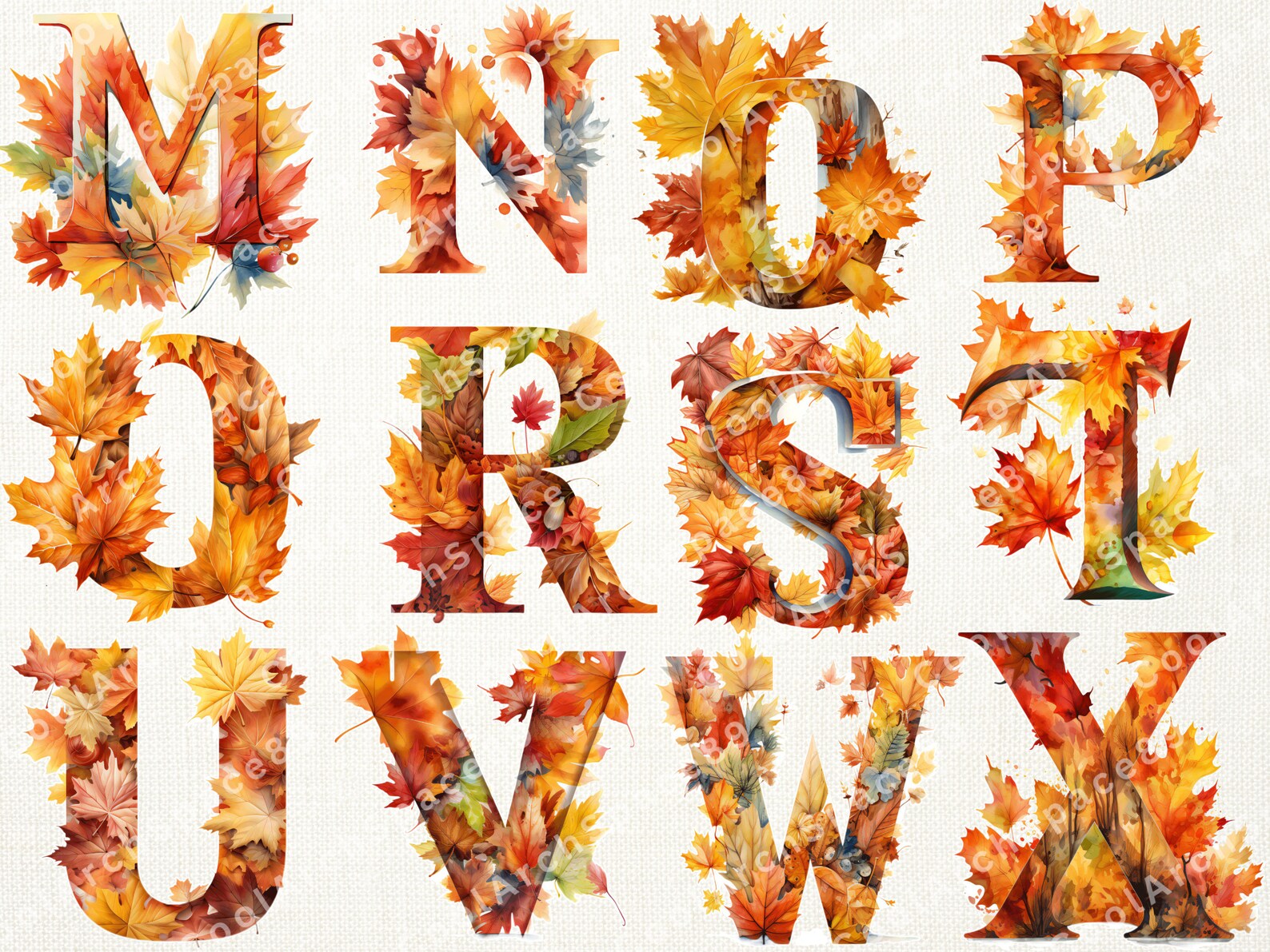 Autumn Fall Leaves Letter A-Z Clipart Bundle , Autumn Party Alphabet ...