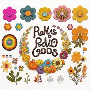 Retro Clipart 4 Png Bundle , Groovy Flowers PNG , Groovy Clipart ...