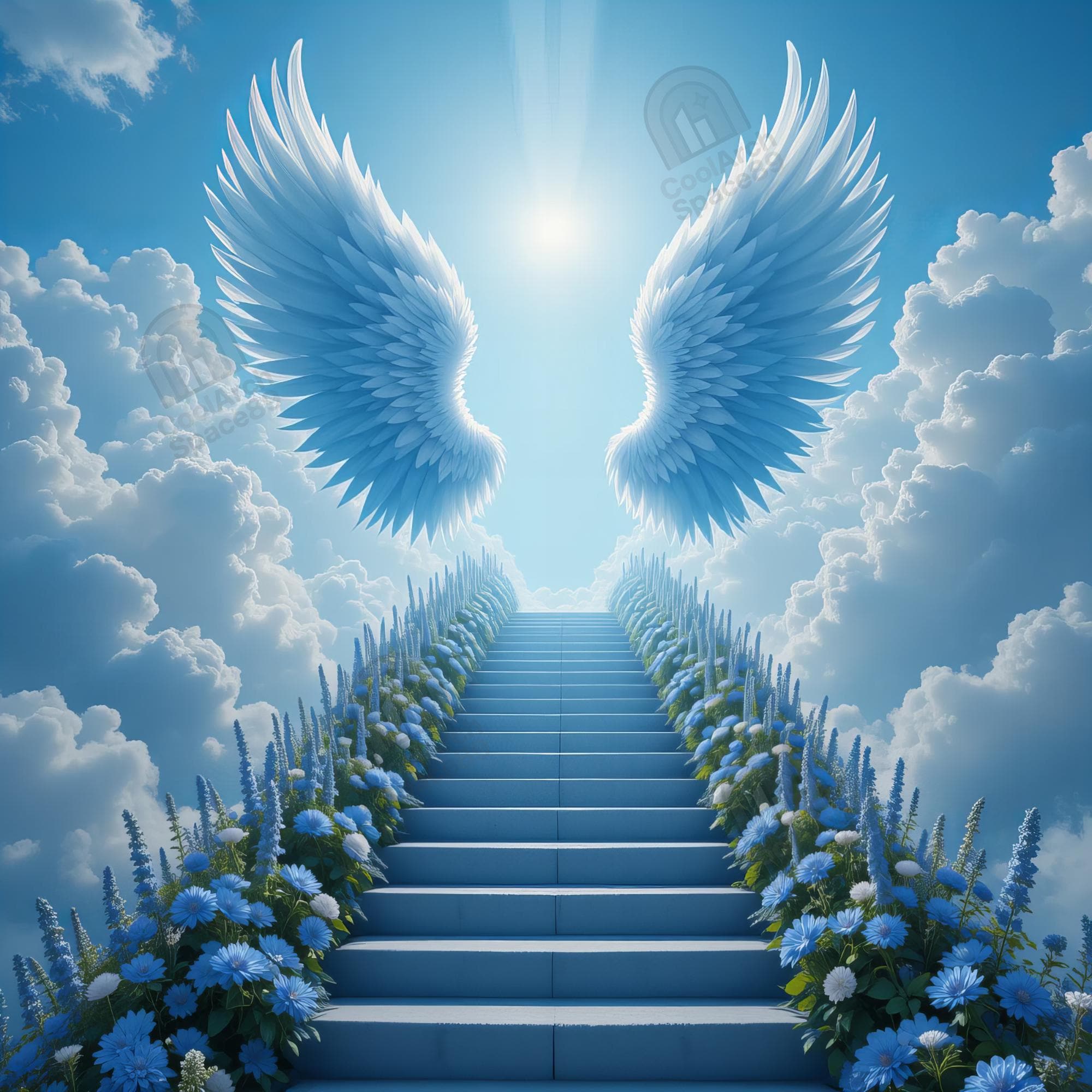 Blue in Loving Memory Backdrop, Memorial Background, Stairs to Heaven ...
