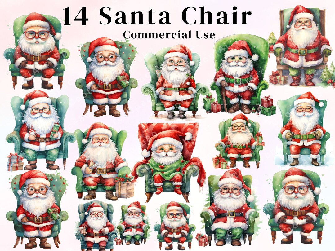 14 Christmas Santa Claus Chair Clipart, Christmas Decor, Card Making ...