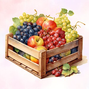12 PNG Wood Crate With Fruits Shabby Chic Clipart - Digital Watercolor ...