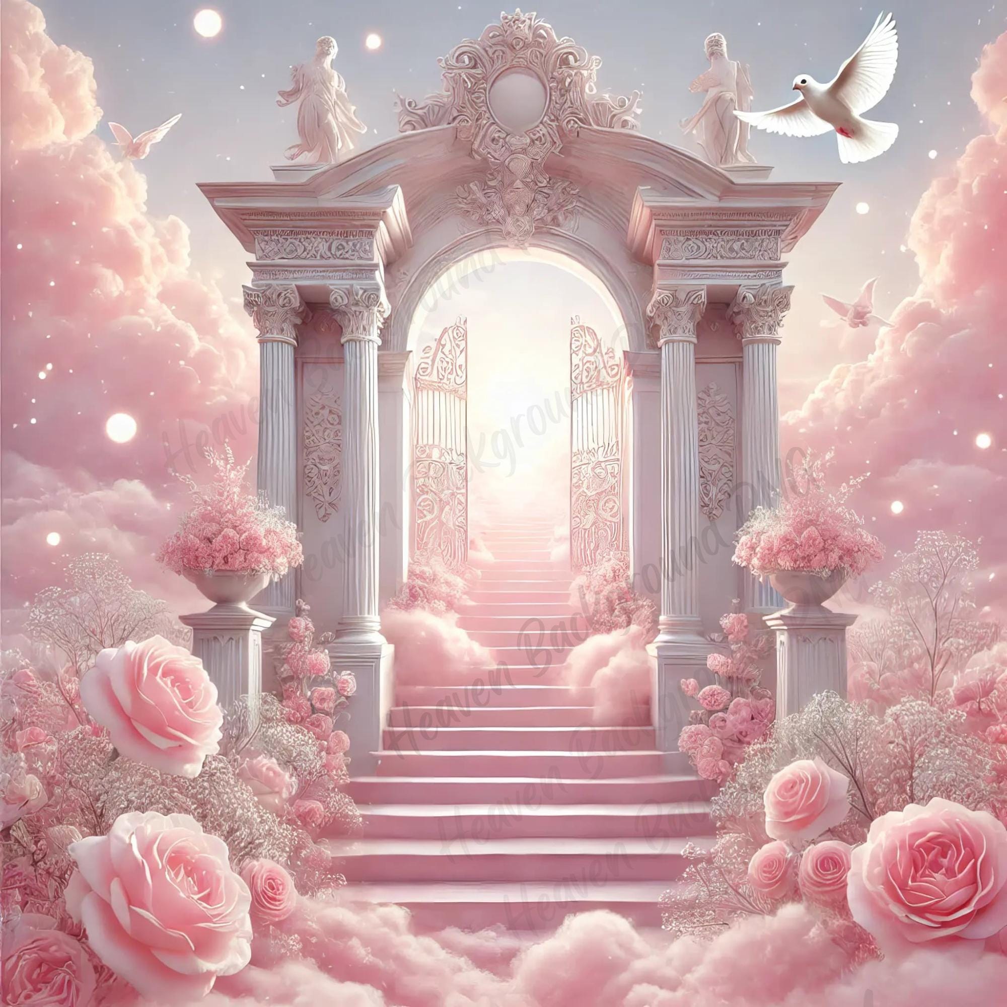 Pink Stairway to Heaven Backdrops, Heavenly Staircase Digital ...