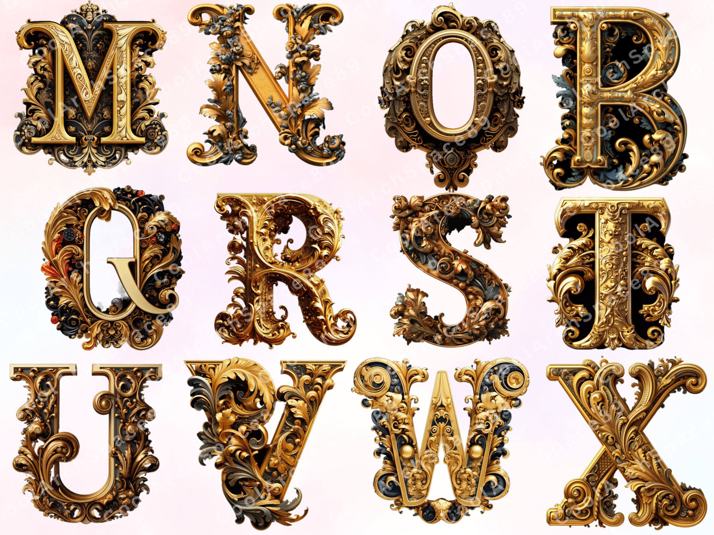 Rococo Goldceltic Letters A-Z PNG Files for Sublimation ,digital ...