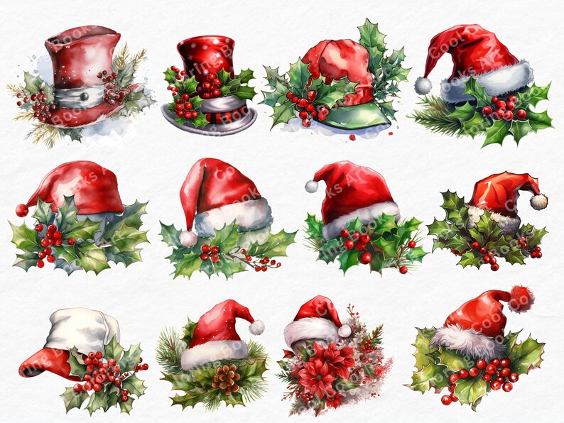 27 Santa Hat Bundle Clipart, Santa Hat Clip Art, Christmas Hat, Digital ...