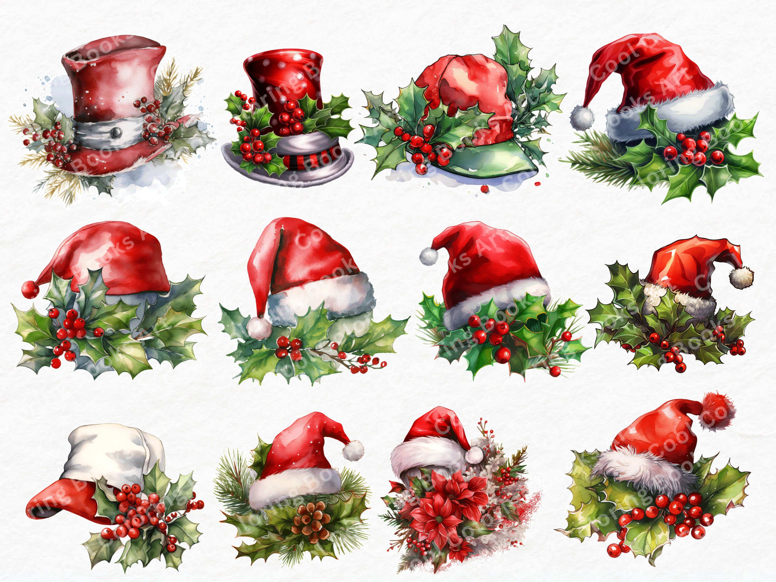 27 Santa Hat Bundle Clipart, Santa Hat Clip Art, Christmas Hat, Digital ...