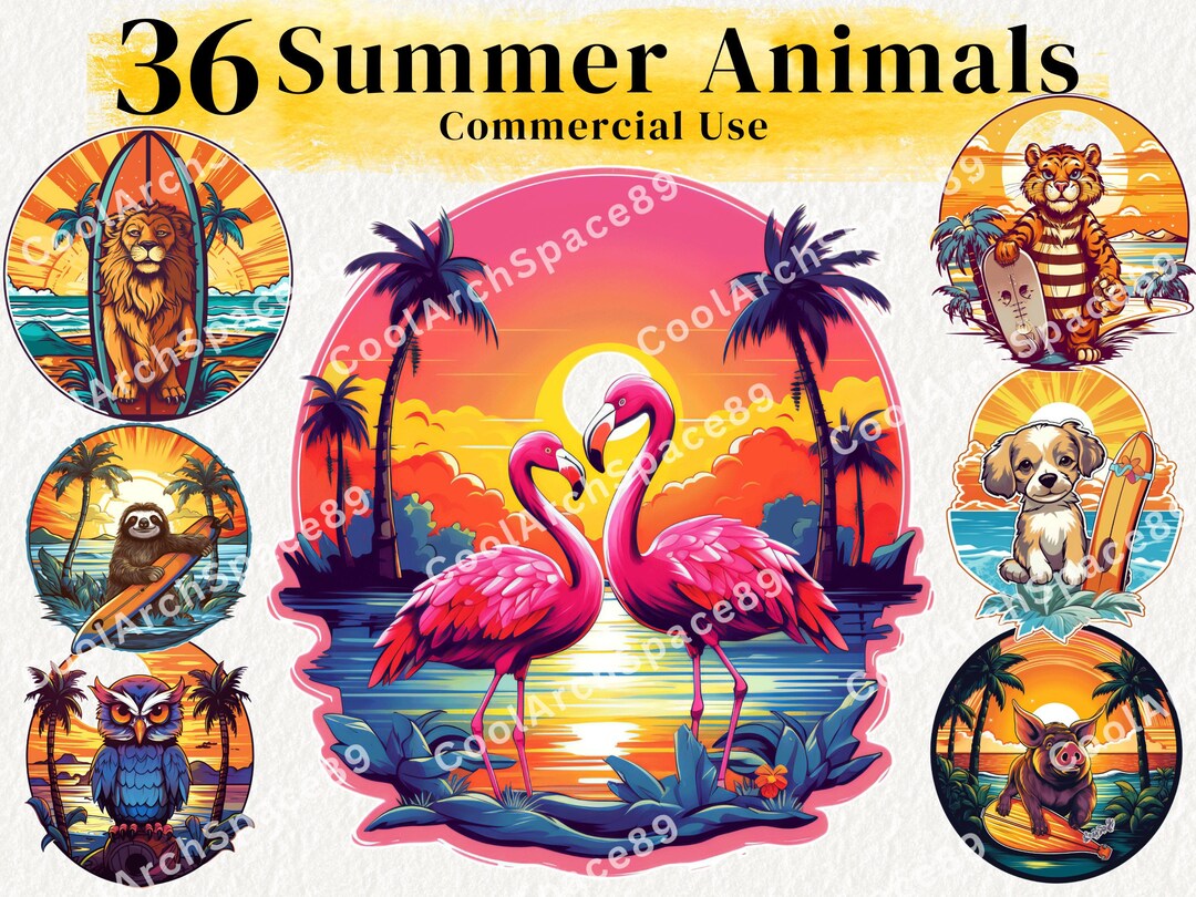 36 Summer Animals Clipart Bundlecute Animal Images With Sunglasses ...
