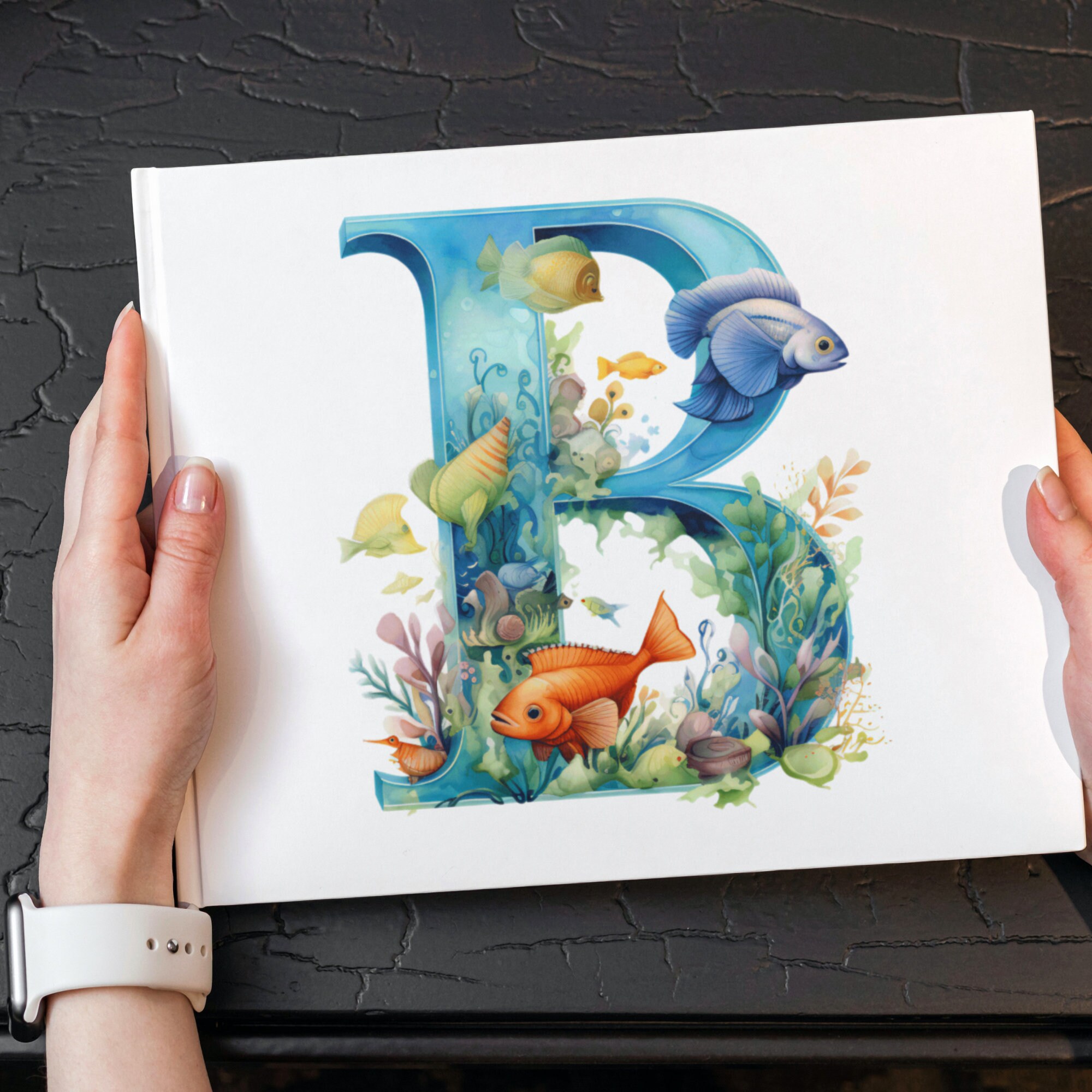 52 Alphabet Under Ocean and Floral , Underwater World Watercolor Png ...