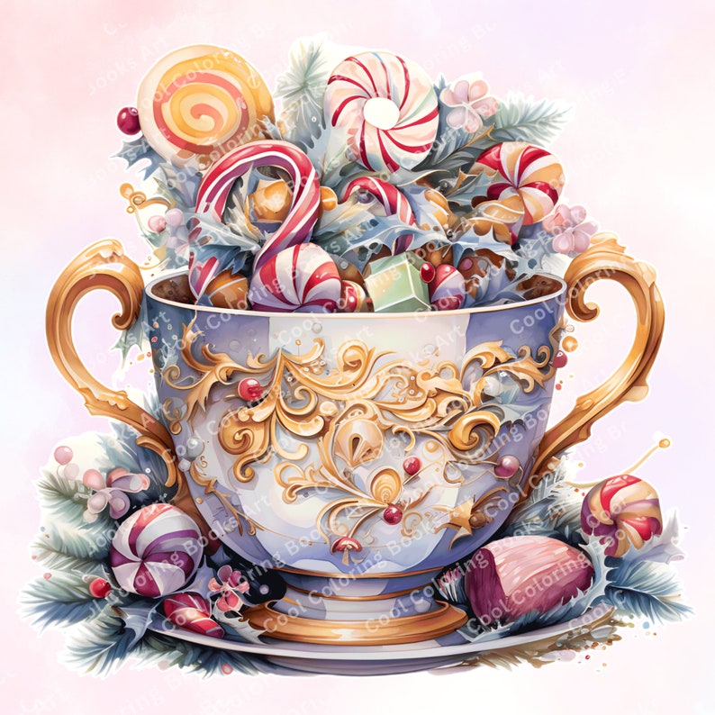 16 Watercolor Christmas Tea Clipart, Winter Holiday Tea Cups, Garden ...