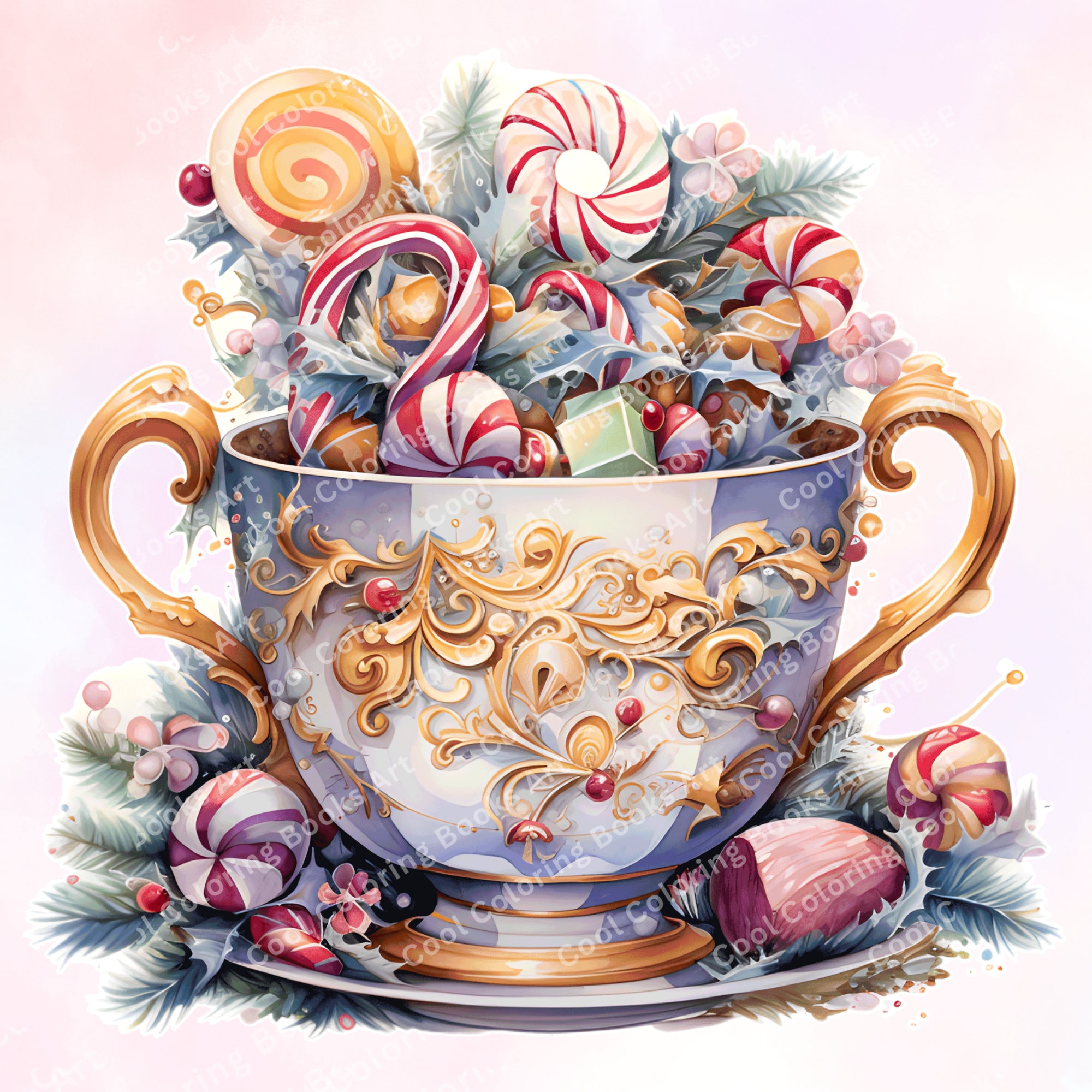 16 Watercolor Christmas Tea Clipart, Winter Holiday Tea Cups, Garden ...