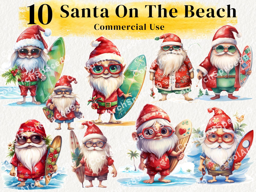 10 Santa on the Beach Clipart. Digital Art & Sublimation. Christmas in ...