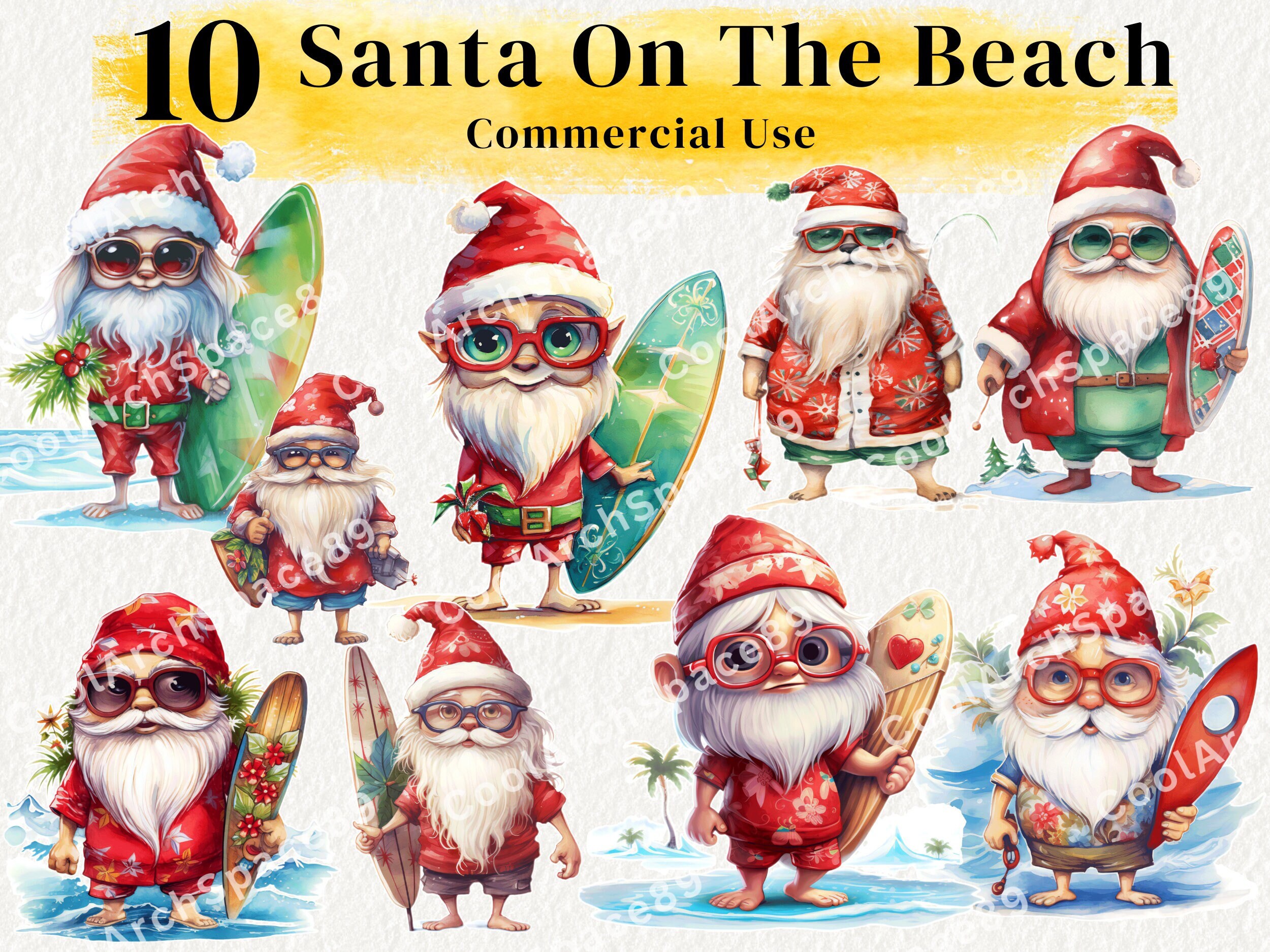 10 Santa on the Beach Clipart. Digital Art & Sublimation. Christmas in ...