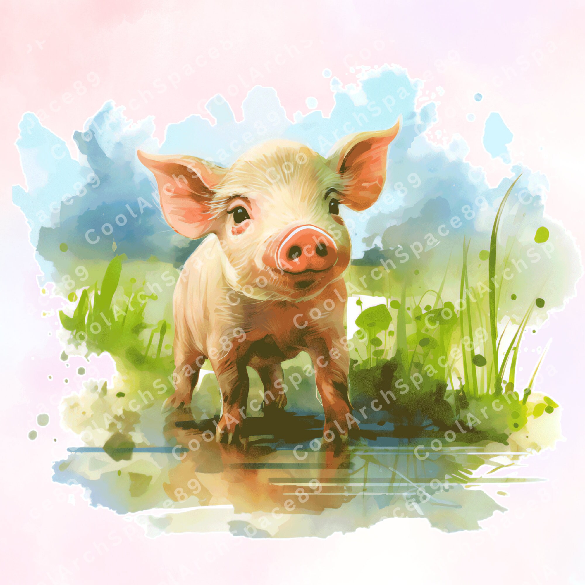 29 Watercolor Farm Landscape Cute Animals Clipart , Farmhouse Clipart ...