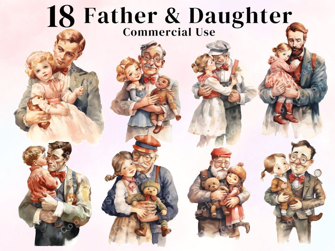 18 Fathers Day Watercolor Clipart, Dad and Daughter Watercolour Clipart ...