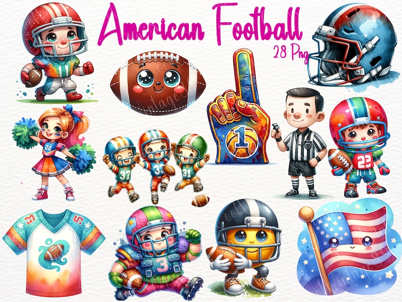 28 PNG Cute Watercolor American Football Clipart Set, Cute Sports ...