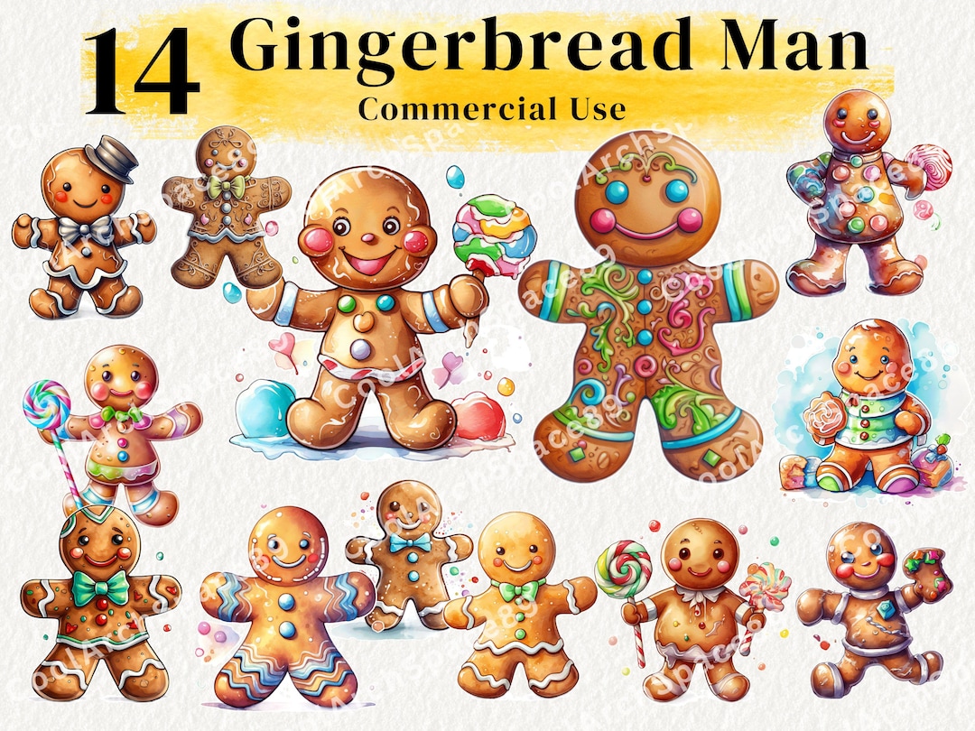 14 Gingerbread Man Clipart Bundle , Digital Download Card Making ...