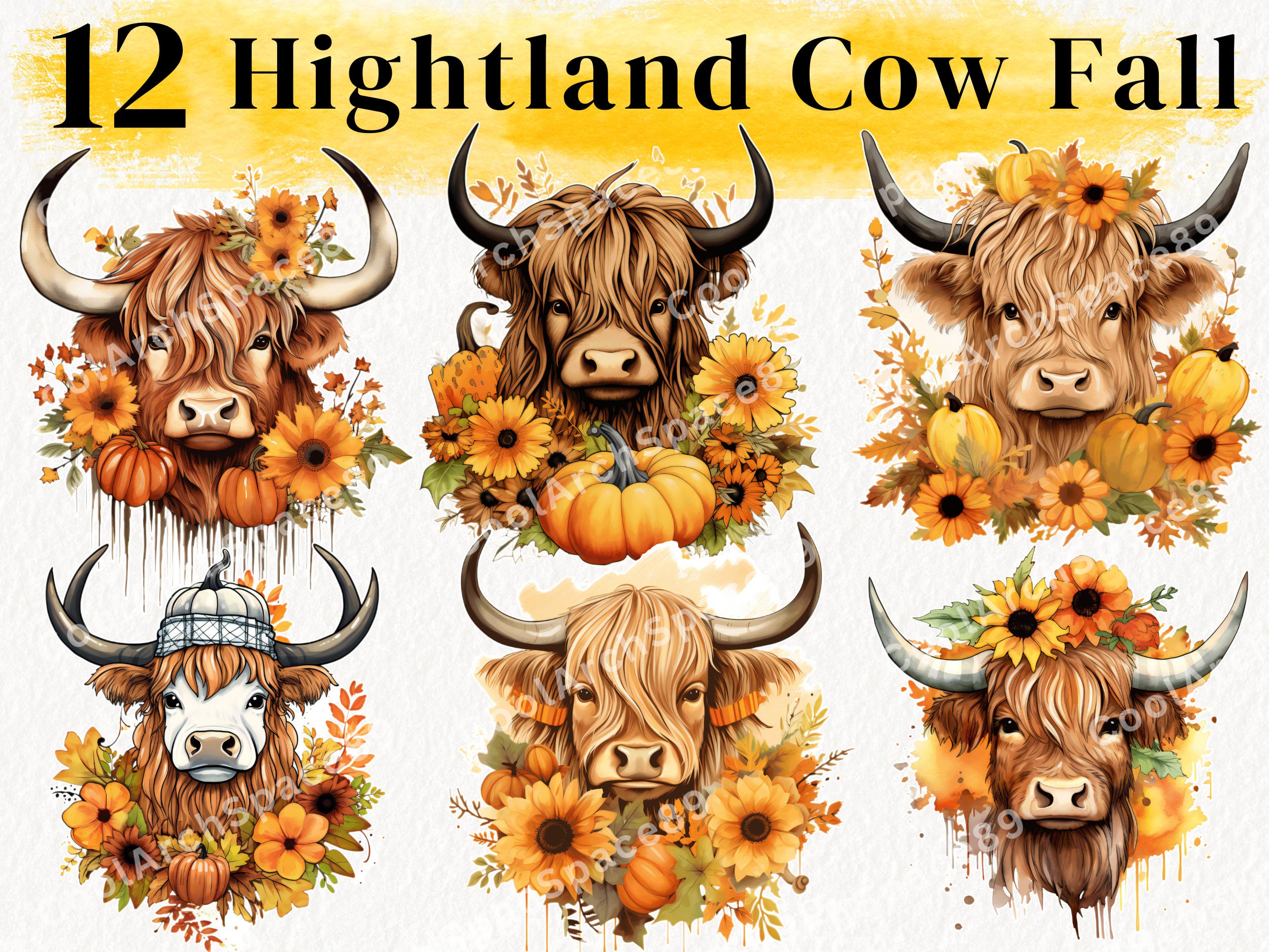 12 Highland Cow Fall PNG Bundle , Highland Cow PNG , Highland Cow ...