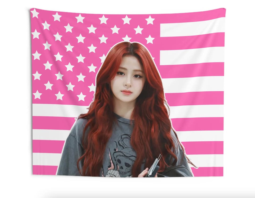 Le Sserafim Yunjin Red Hair Photo Flag Banner, Yunjin Hot Pink American Tapestry, Le Sserafim ...