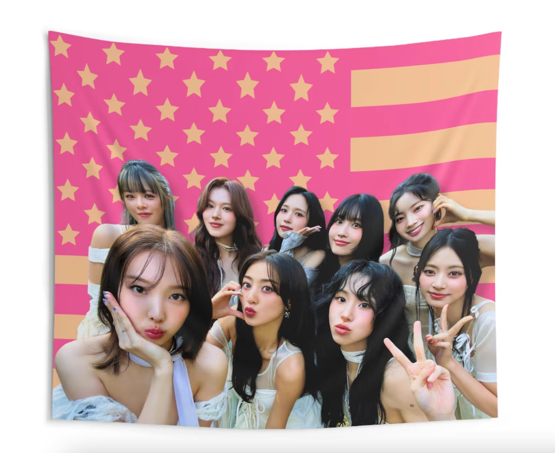 TWICE Members America Flag Banner, TWICE Group Photo Kpop Flag Tapestry ...