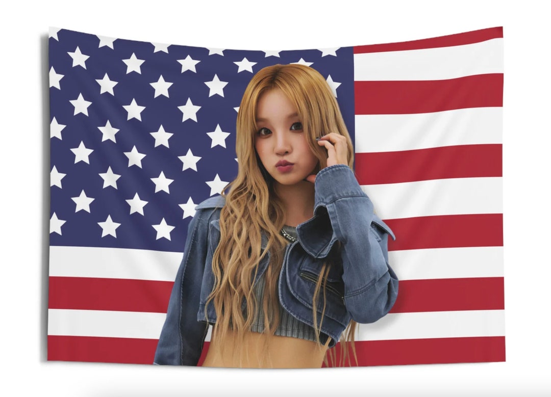 G I-DLE Yuqi America Flag Banner, G I-DLE Yuqi I Want That MV Photo ...