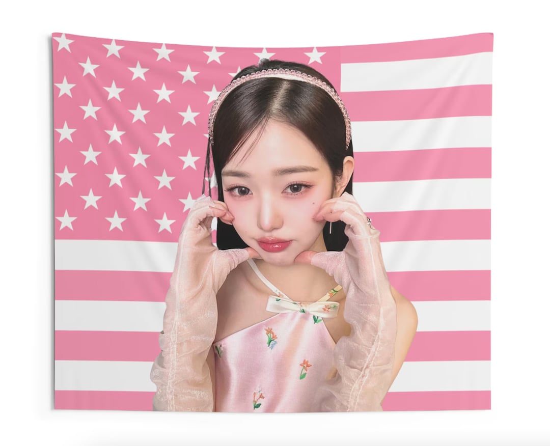 IVE Wonyoung Pink America Flag Tapestry, Kpop Funny Room Merch ...