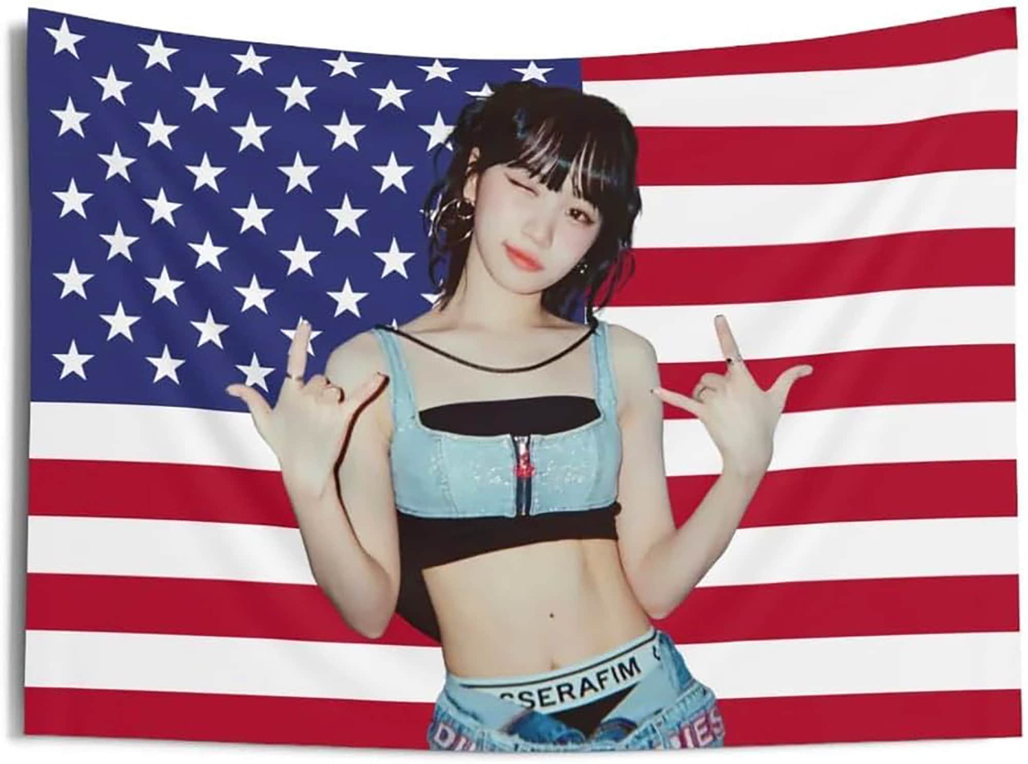 Le Sserafim Chae Won American Flag Outdoor Indoor, Poster American Flag Tapestry for Bedroom ...