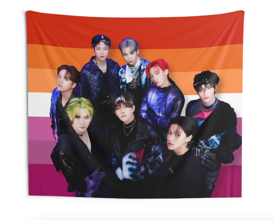 ATEEZ Members Lesbian Flag Banner, ATEEZ Group Photo Kpop Flag Tapestry ...