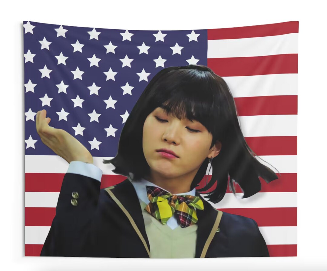 BTS Suga Min Yoonji America Flag Banner, BTS Yoongi Kpop Flag, Suga ...