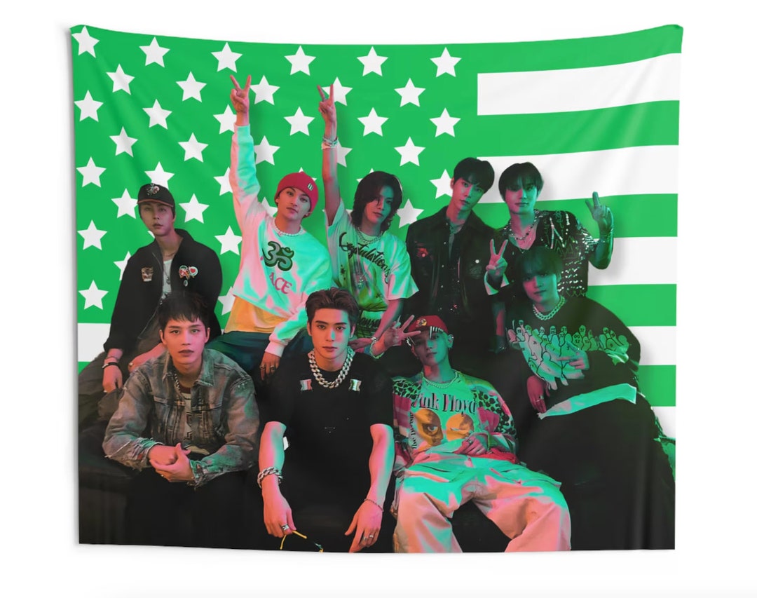 NCT Boat Party Green America Flag Banner, NCT 127 Members Kpop Flag ...