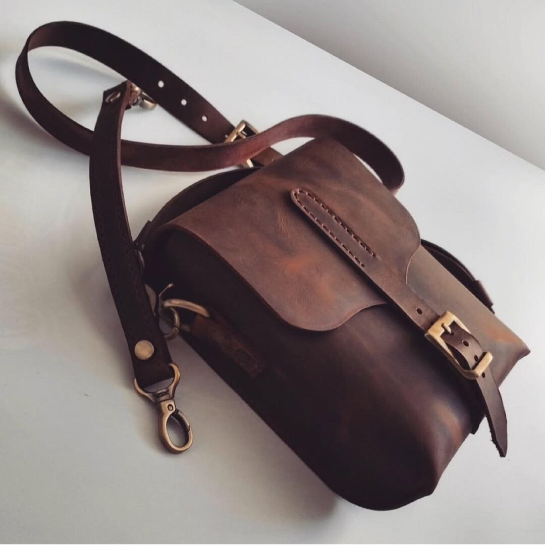 Handmade Leather Crossbody Bag and Handbag for Men, Brown Leather ...