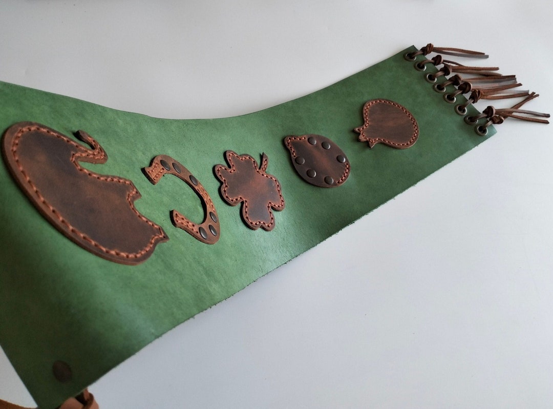 Handmade Leather Wall Decor With Luck Symbol, Wall Hanging Leather Room ...