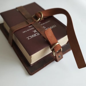 Rustic Leather Adjustable Book Strap Carriers, Handmade Leather Book ...