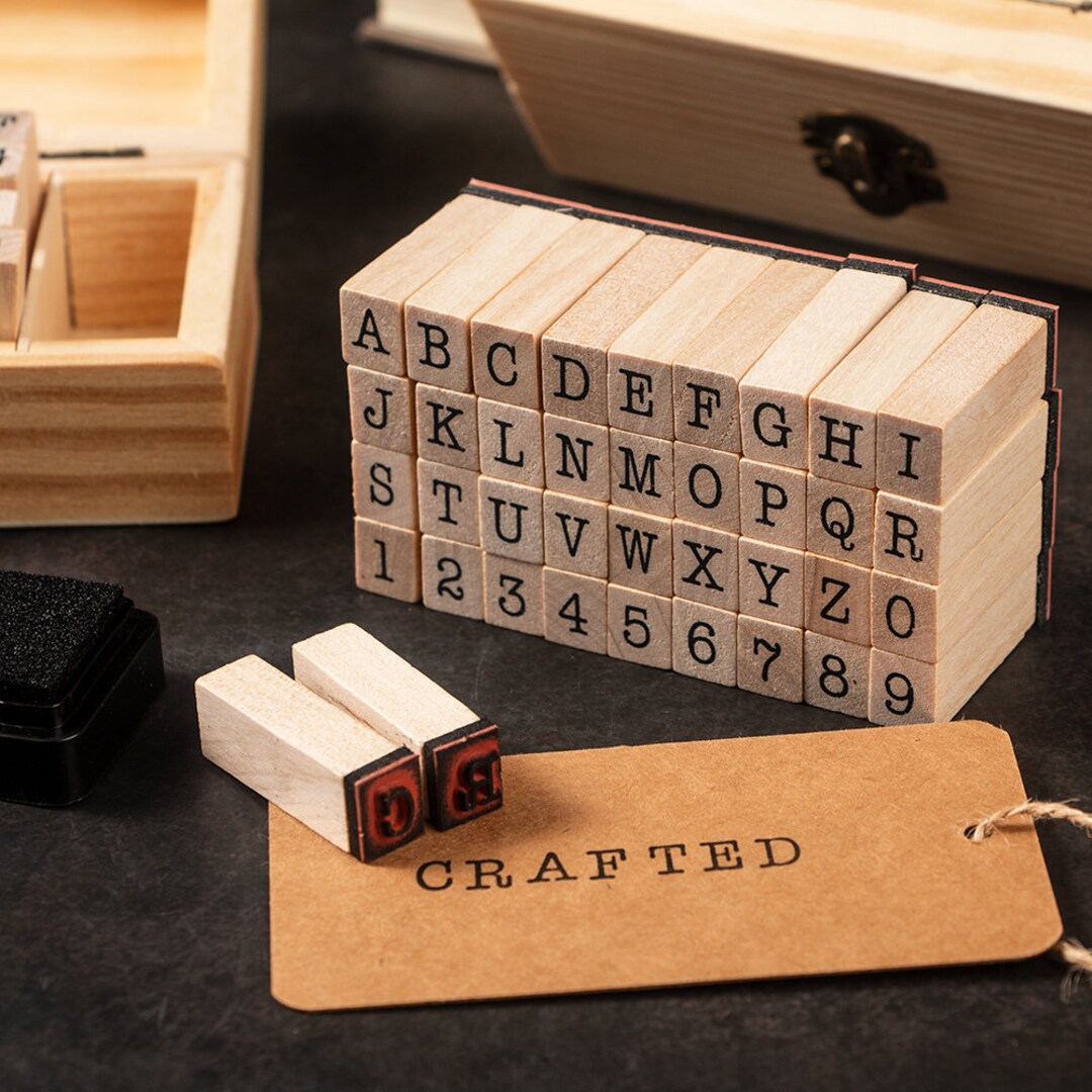 26 Letter Stamp Set, 10 Number Stamp Set, Wooden Rubber Stamp With Ink ...