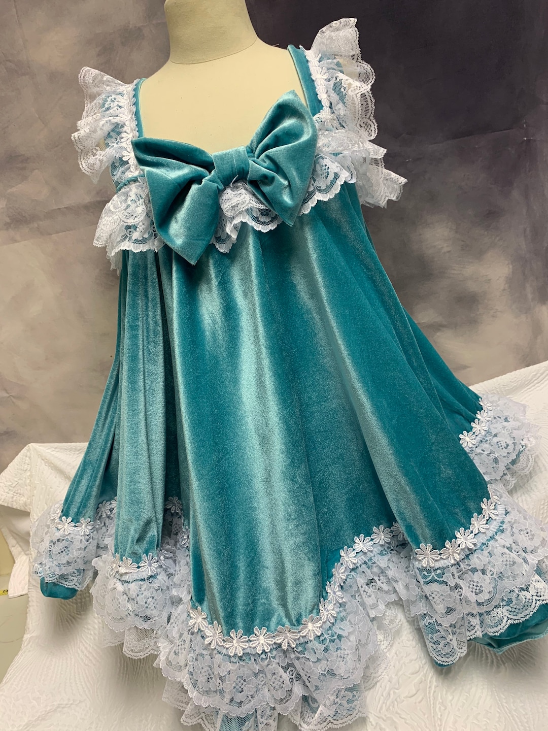 ABDL Green Velour Frilly Dress, Sissy Boy Play Frilly Dress, Sissy Boy ...