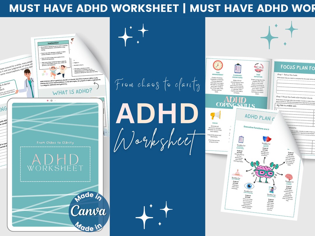 ADHD Worksheet Planner How to Cope With ADHD Worksheet Guide for ADHD ...