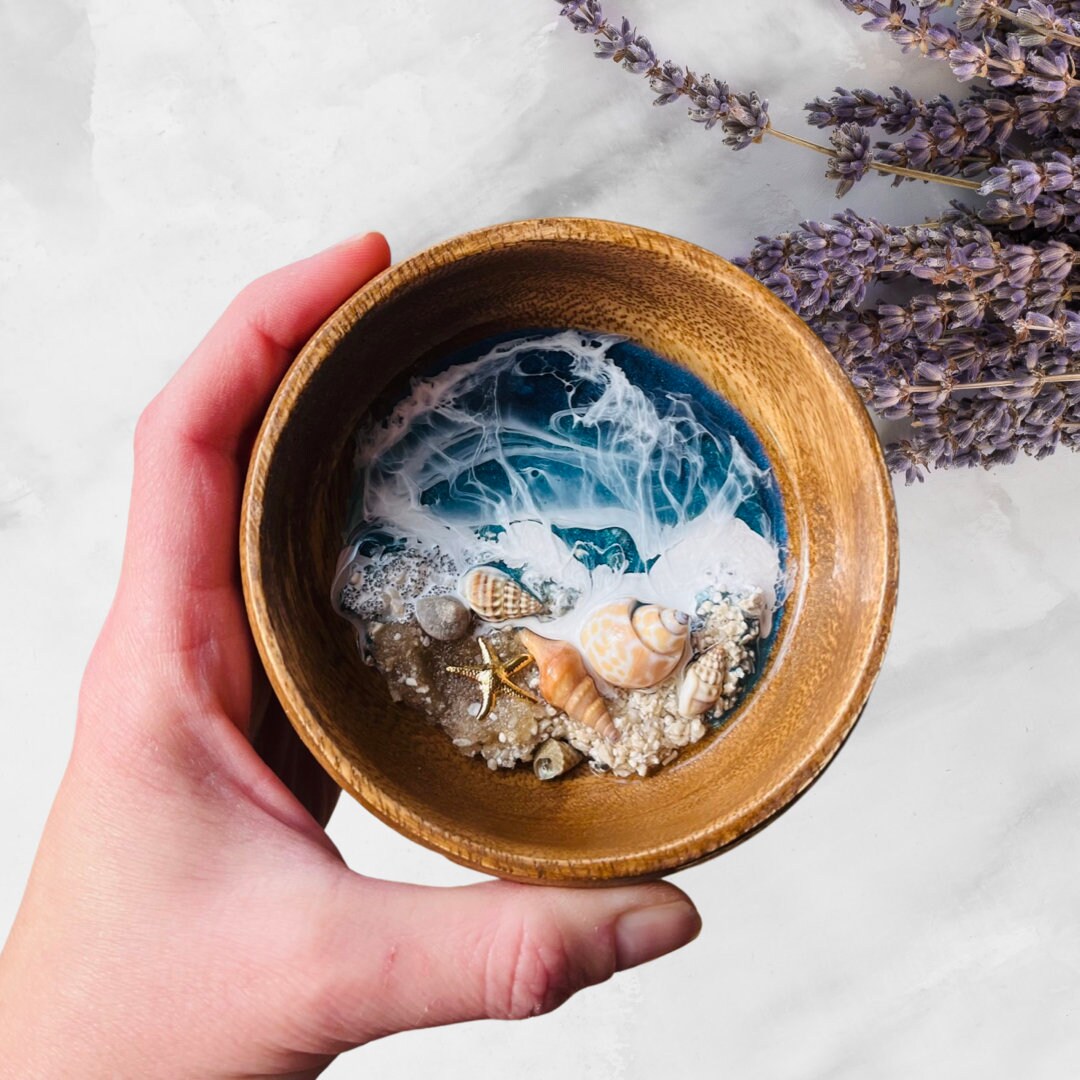 Small Acacia Resin Ocean Wave Dish: Epoxy Resin Beach Themed Ring Dish ...