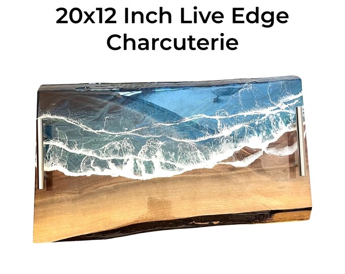 20x12 Inch Wood Live Edge Tray on Solid Walnut Wood Slab With Beach ...