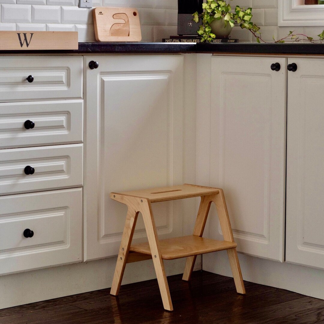 Two Step Step Stool, Montessori Kitchen Stool, Natural Stepping Stool ...
